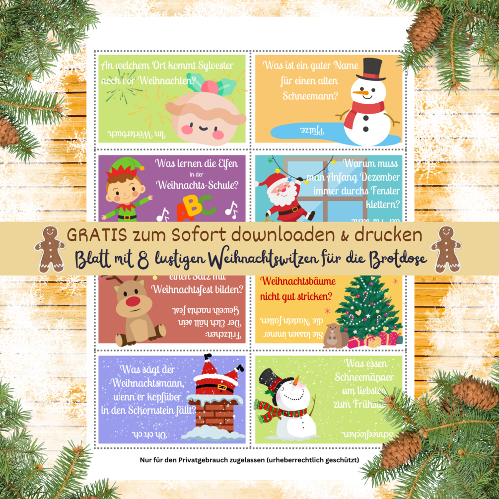 GRATIS Lustige Weihnachtswitze für Kinder zum Ausdrucken