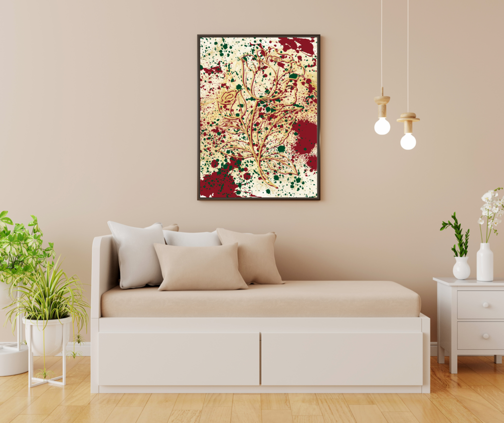 Golden Chaos Rose – Abstract Rose in Gold Red, abstrack wall art ...