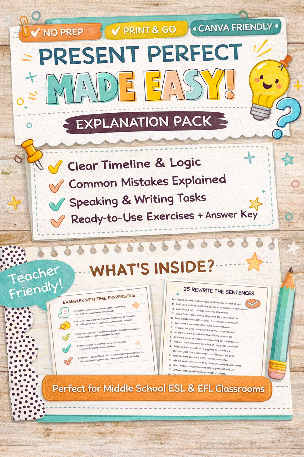 Present Perfect Made Easy – Explanation & Practice Pack (Grades 7–8 ESL ...