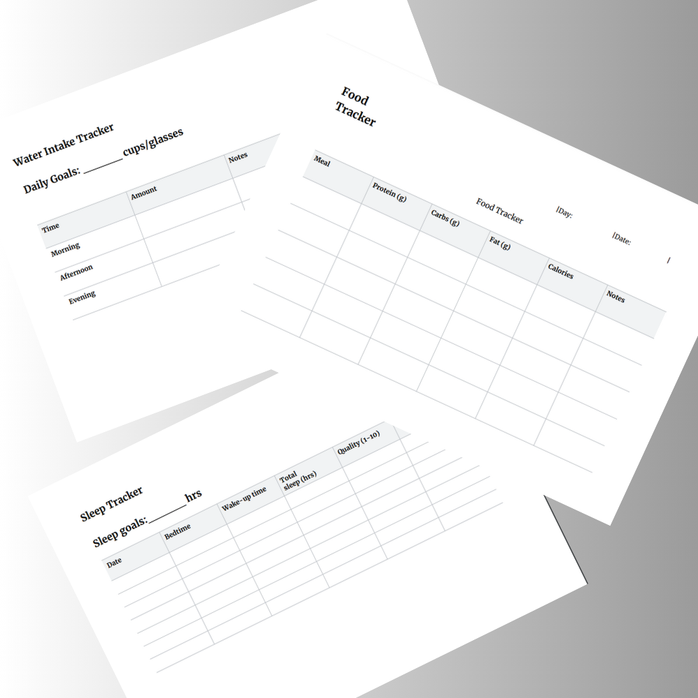Editable / printable pdf. Food, Water, Sleep, and Exercise Tracker