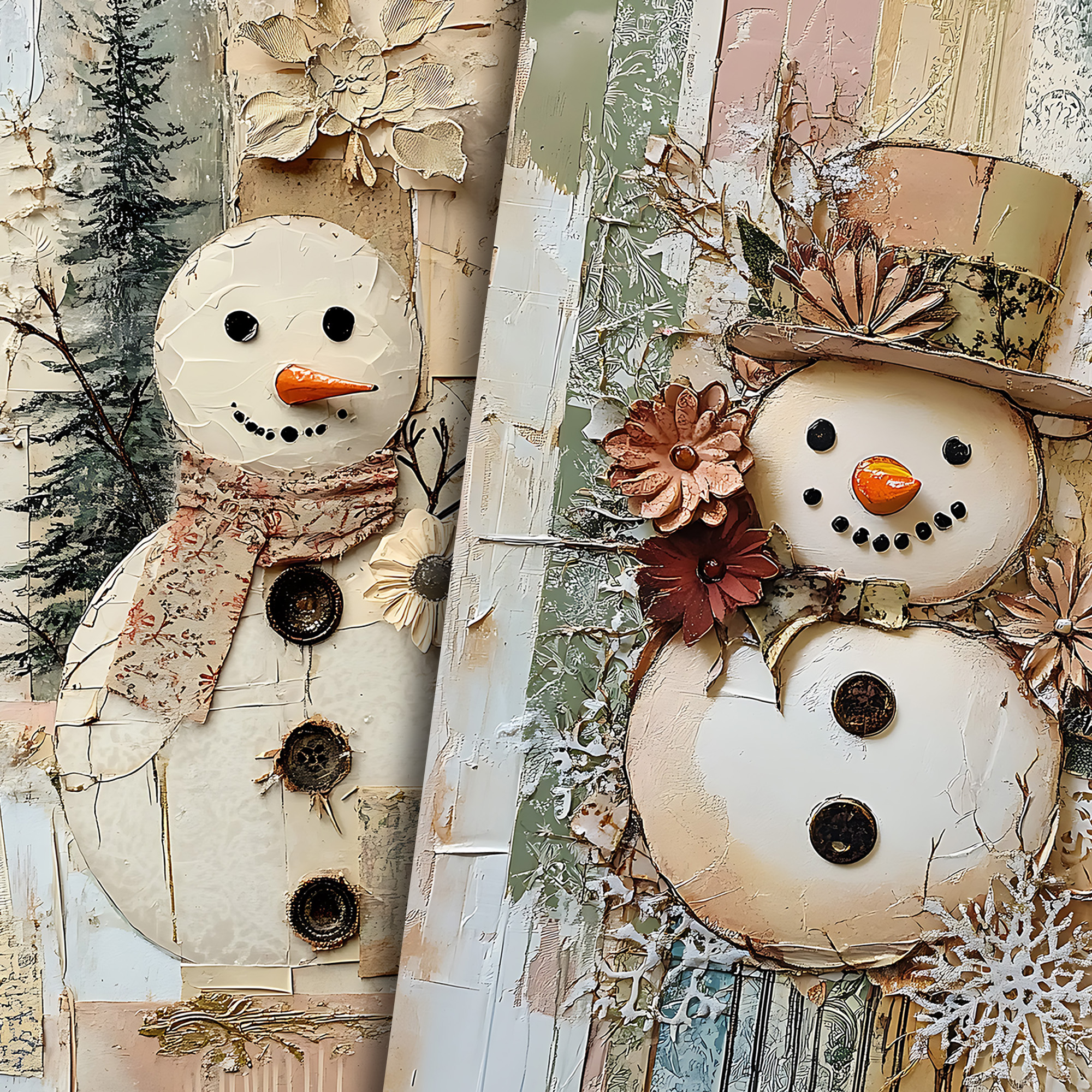 20 pc Shabby Chic Snowman Winter Art Craft Printable Junk Journal Half ...