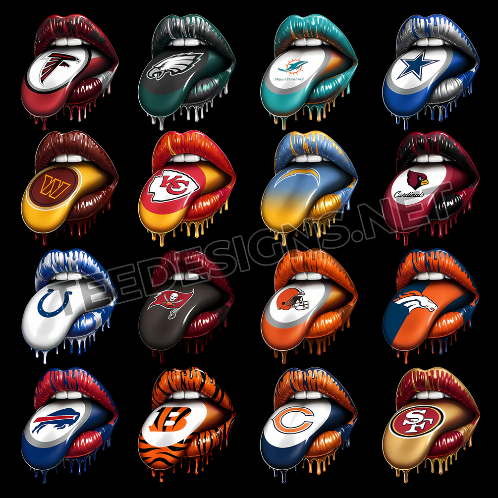 32 Dripping Lips & Tongue NFL Designs PNG
