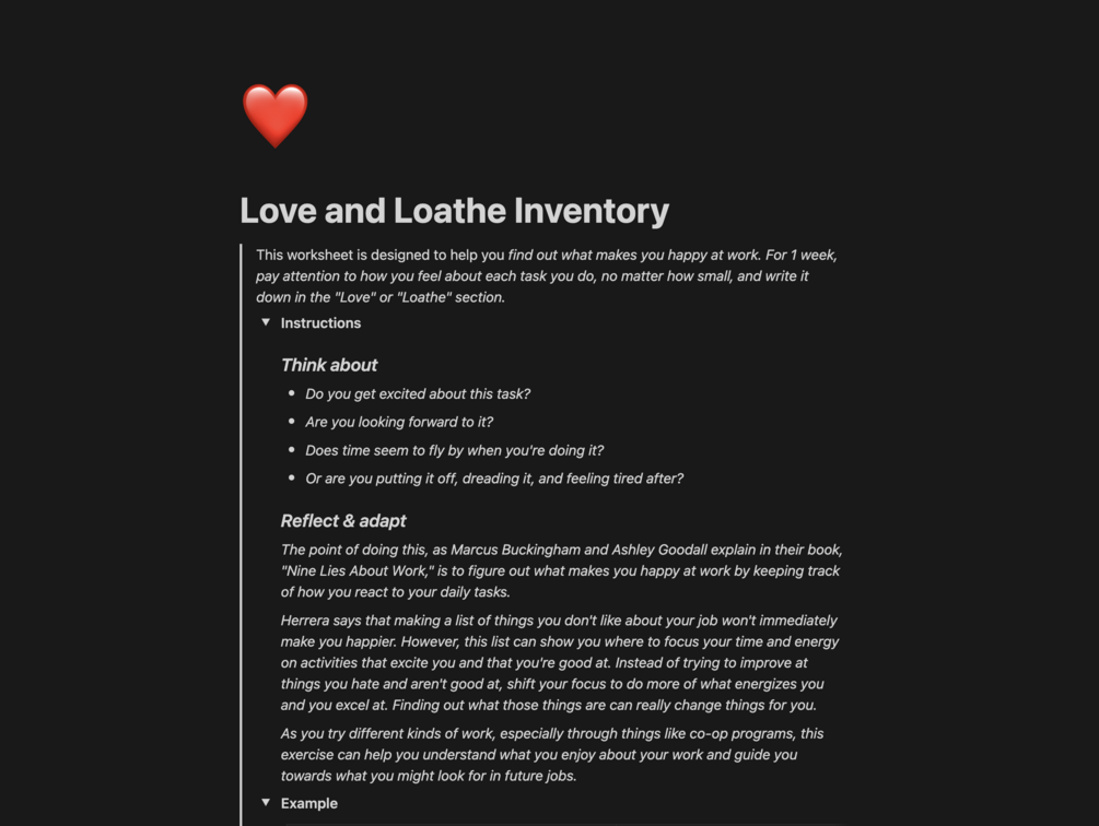 Love and Loathe Inventory