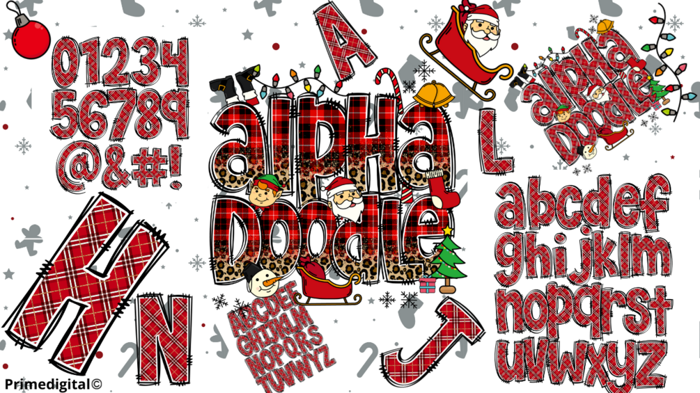 Retro Christmas Clip Art + Doodle Letters and Numbers, Uppercase ...