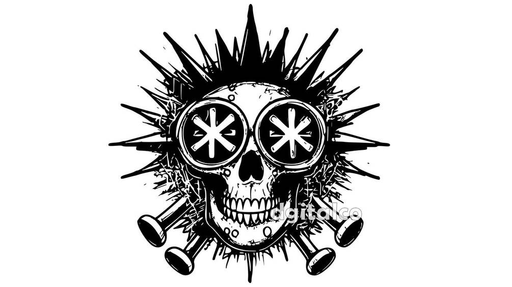 Urban Punk Rock InkSkull Vector Art - Skull with Asterisk Eyes