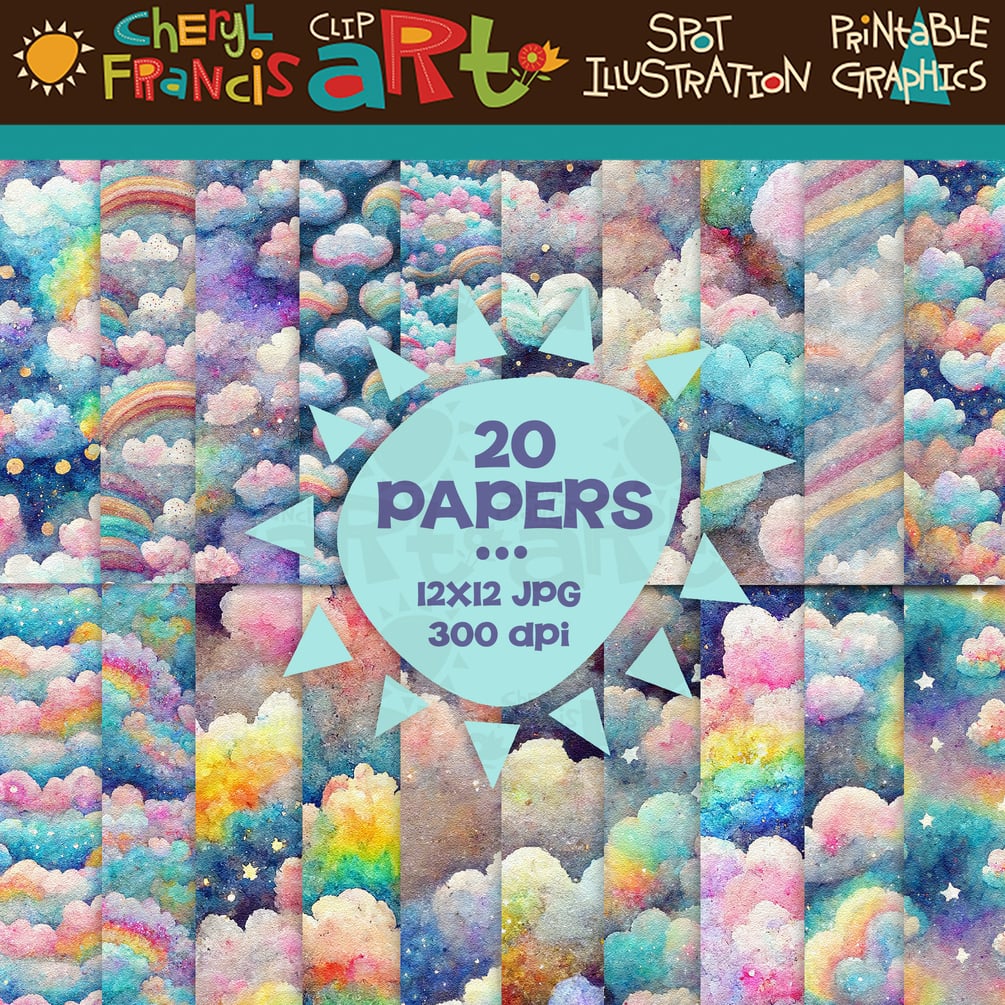 Pastel Rainbow Clouds Paper 12" Square