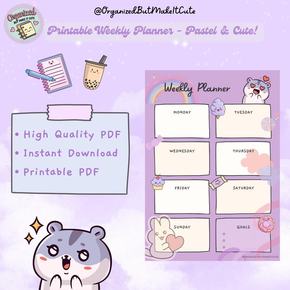 Kawaii Pastel Weekly Planner - Instant Download!