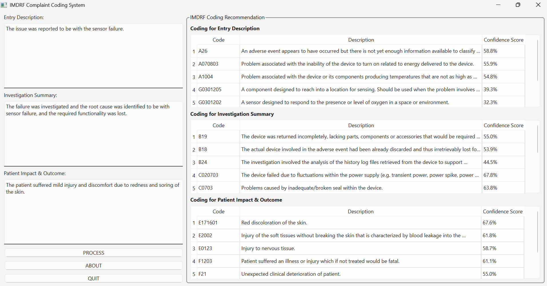 IMDRF Coding System - Complaint Classification Tool