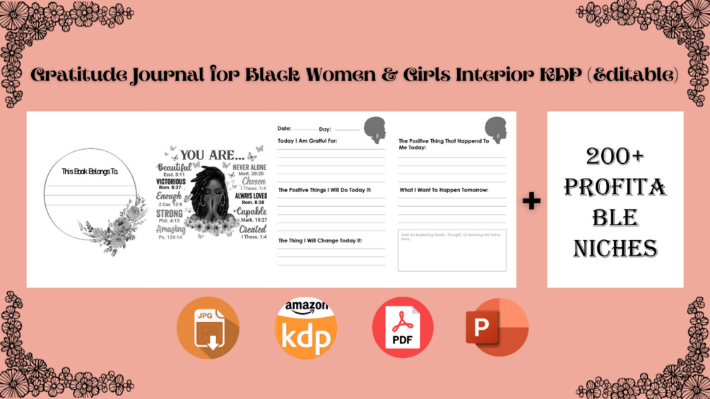 Gratitude Journal for Black Women & Girls Interior KDP(Editable) & +200 ...