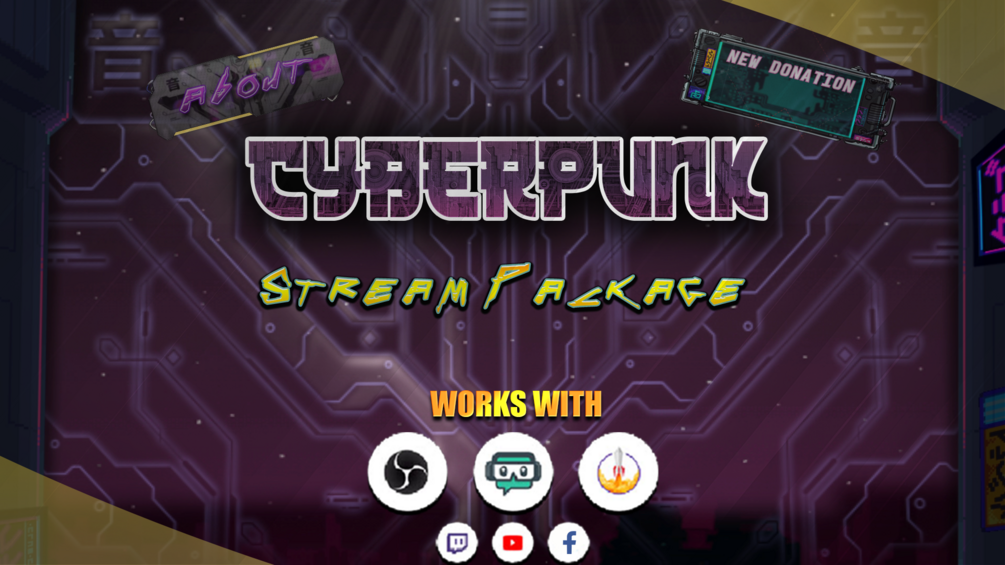 CYBERPUNK Animated Twitch Overlay ⭐ Mega Pack ⭐
