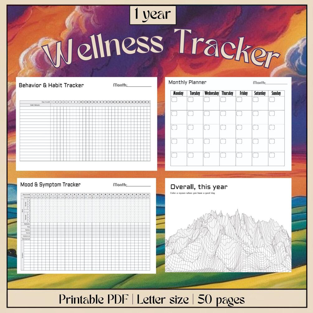 KDP interior | 1 Year Tracker: Mood, Exercise, Goals, Period ...