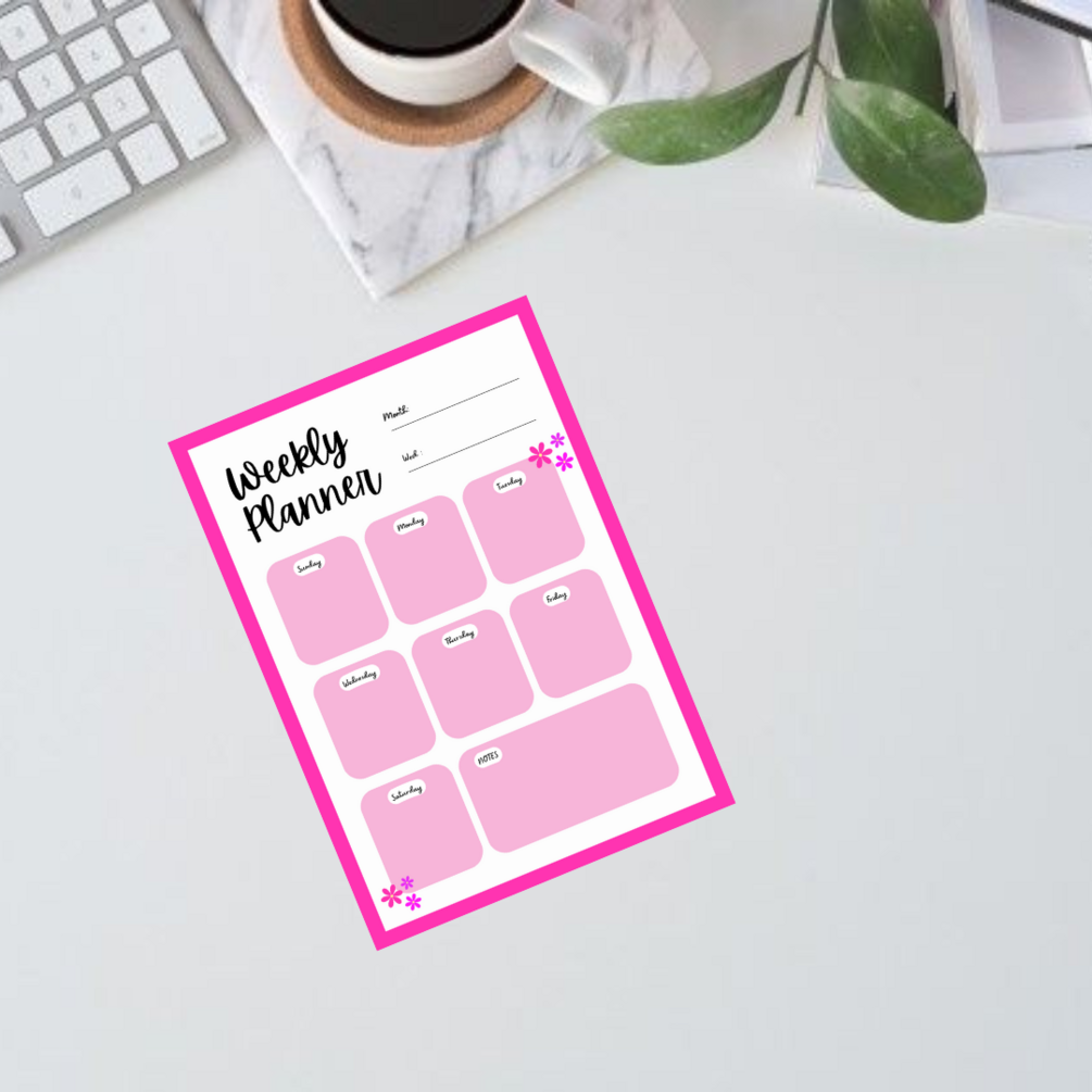 pink cute weekly printable digital planner A4 (downloadable , editable)