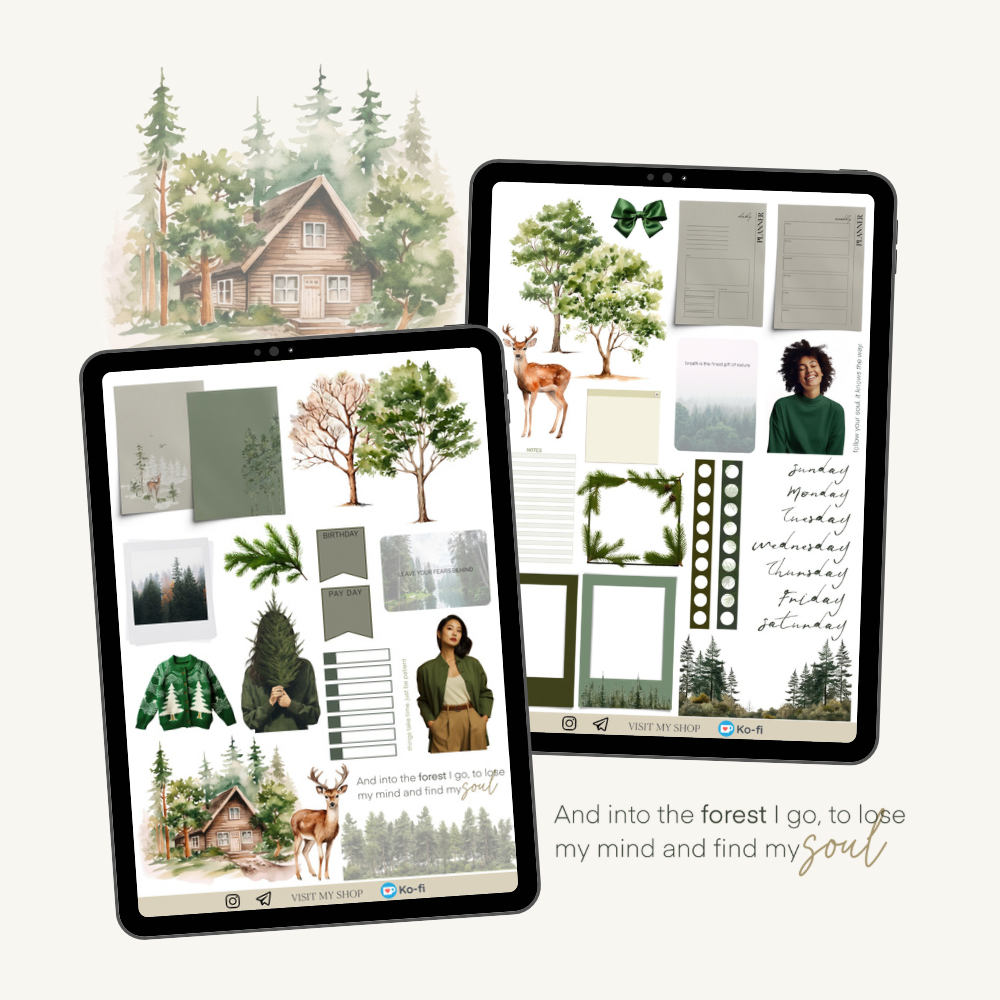 Aesthetic Forest stickers, GoodNotes & PNG