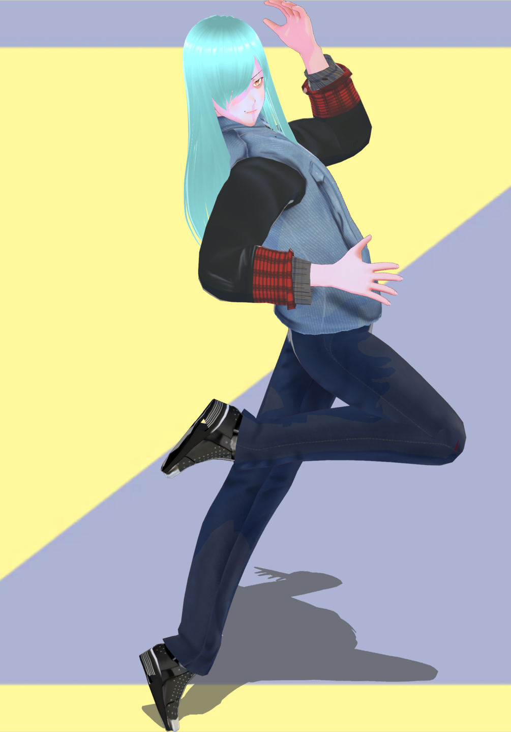 Vroid/Vtuber/Vrm Mens Denim Leather and Plaid Vintage 80s Jacket