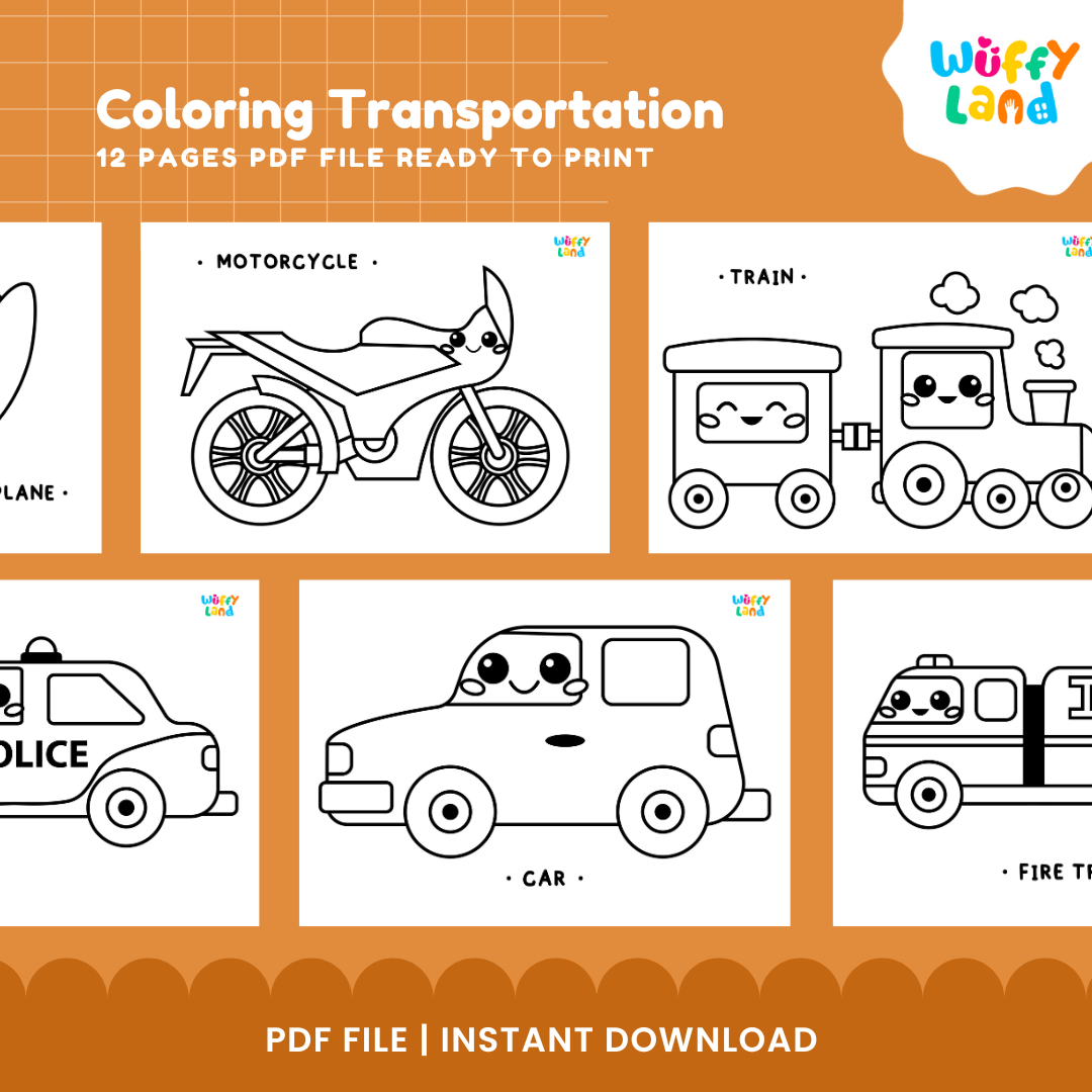 Transportation Coloring Pages for Kids - 12 Pages Printable