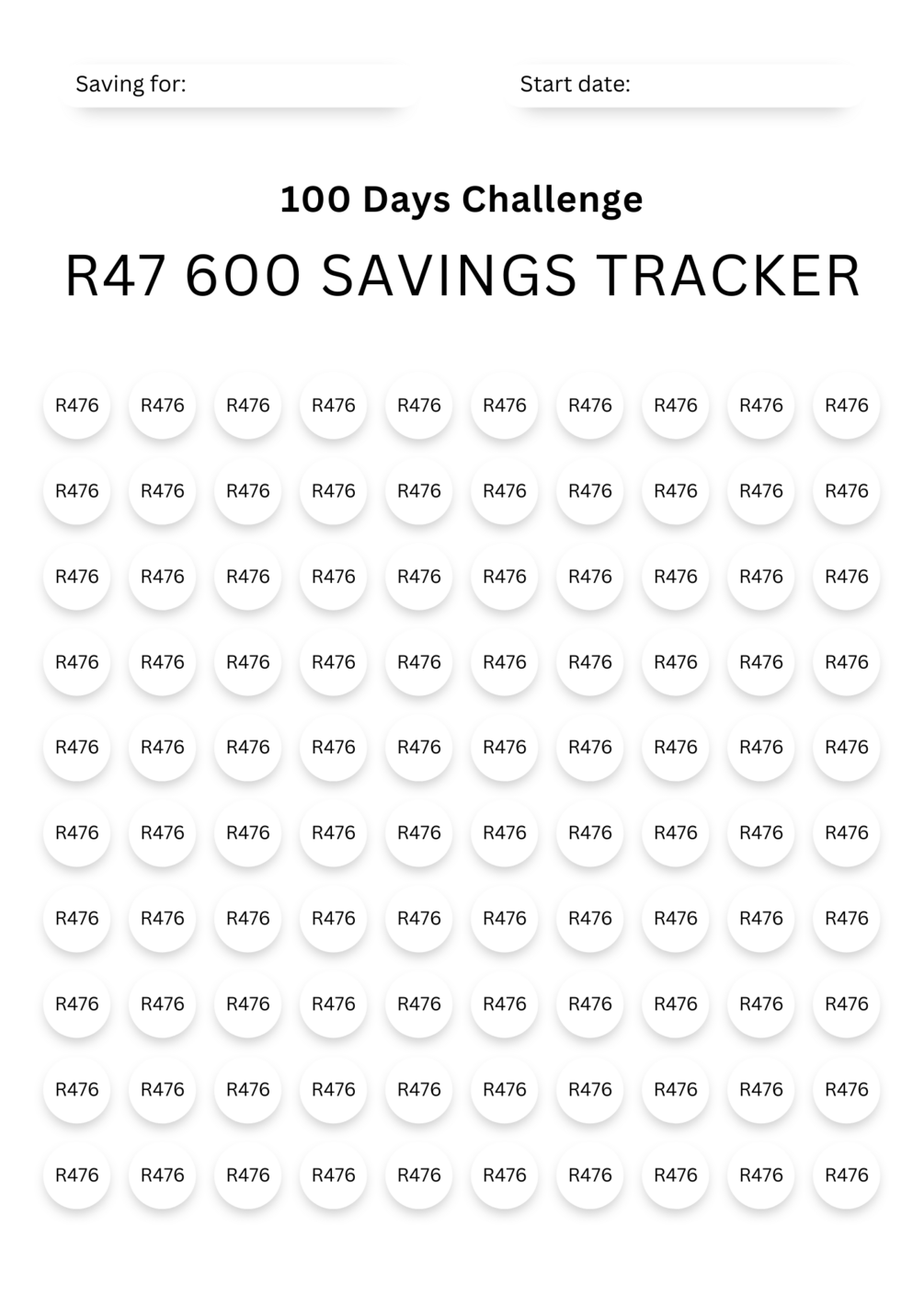 R47 600 Savings Challenge | Printable Savings Challenge | Savings ...