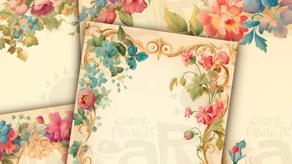 18 pc Victorian Gold Floral Frame Printable Junk Journal Half Papers ...
