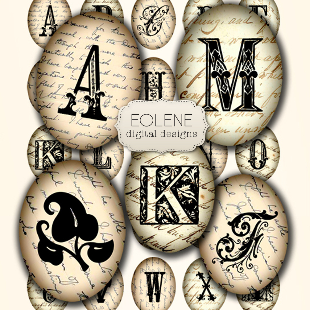 Vintage Alphabet Oval Images 30x40 Printable One Sheet A4 Instant Download