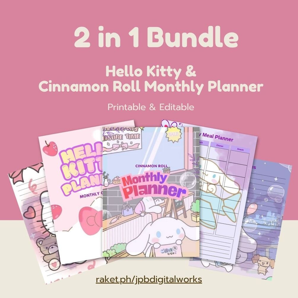 2 IN 1 HELLO KITTY & CINNAMON ROLL MONTHLY PLANNER | PRINTABLE ...