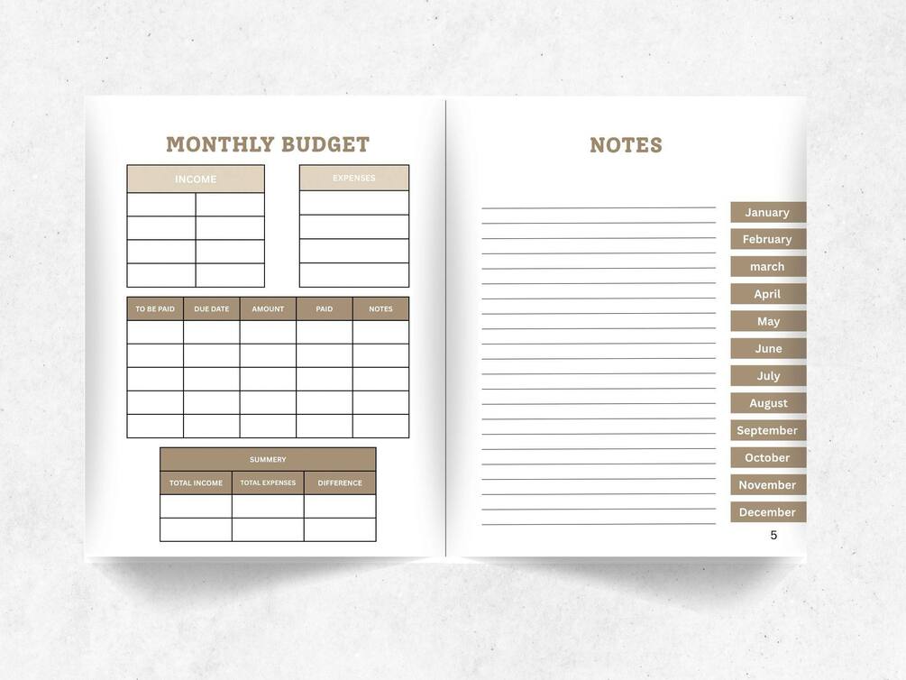 Minimalist 2025 Digital Planner | 50 Pages with Calendar & Budget Tracker