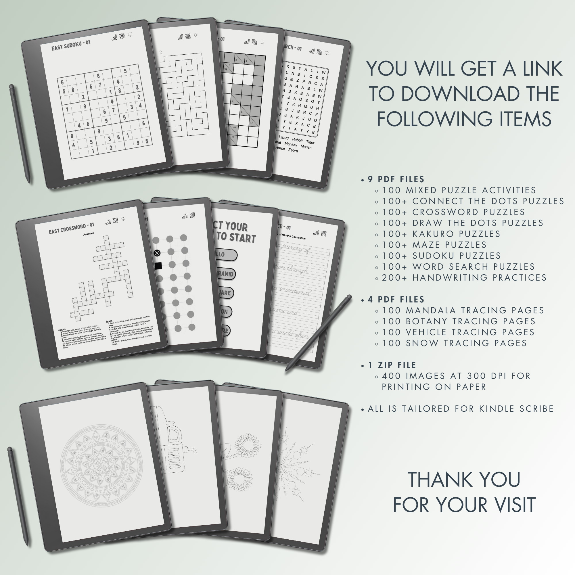 Kindle Scribe PREMIUM Puzzle Bundle - Pack of 9 + 1 Ultimate Brain ...