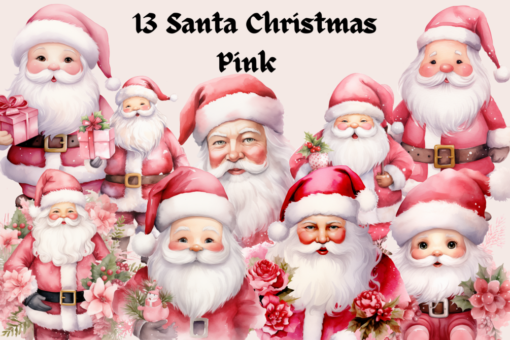 Pink Christmas Santa Clipart