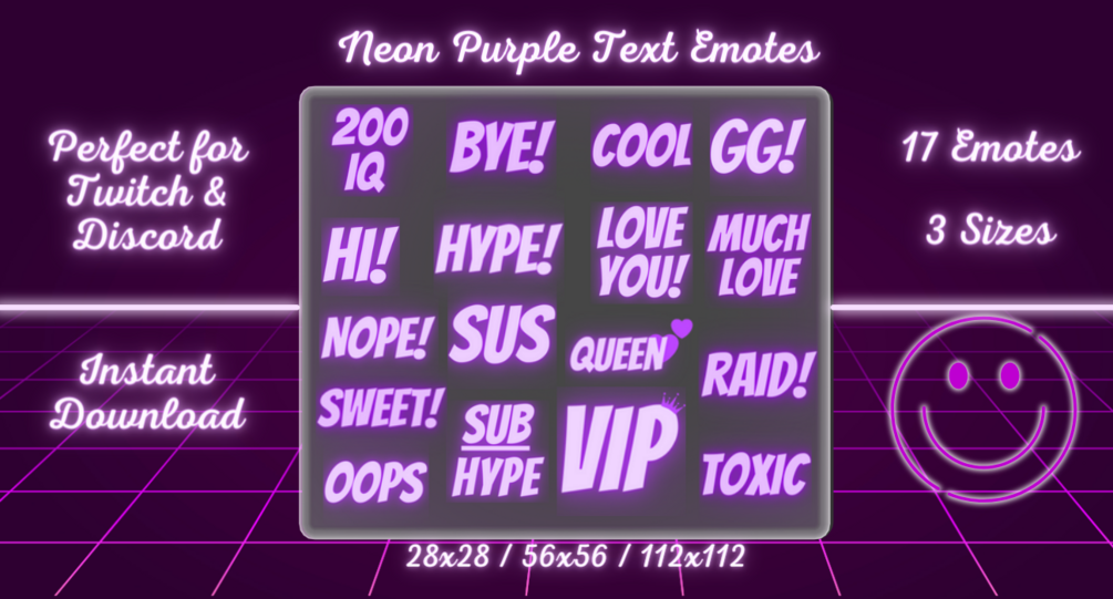 Neon Purple Text Emotes, Neon Emotes, Twitch Emotes, Discord Emotes ...