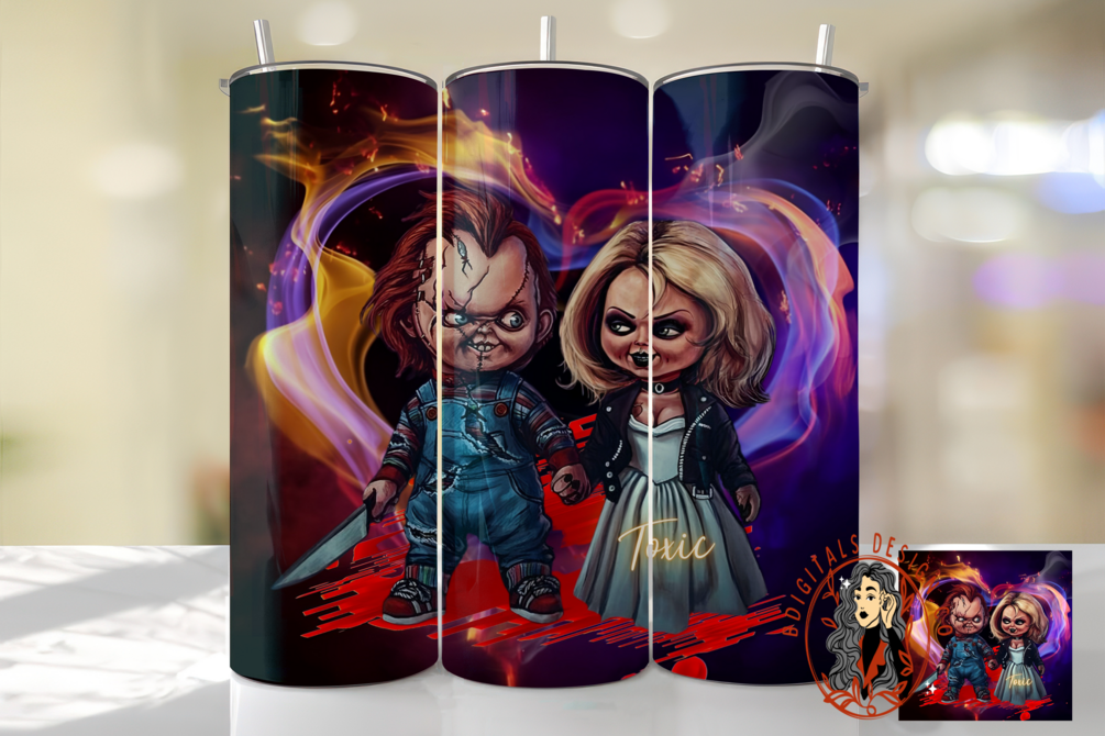 Chucky, Tiffany, Toxic Halloween, 20oz Skinny Tumbler Sublimation ...
