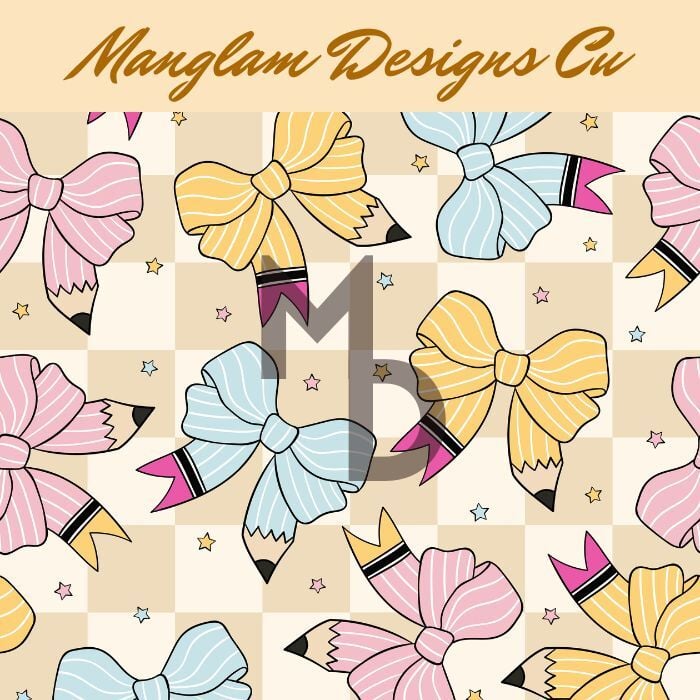 Retro Back to school seamless repeat pattern, Teacher, Bow, Kids ...