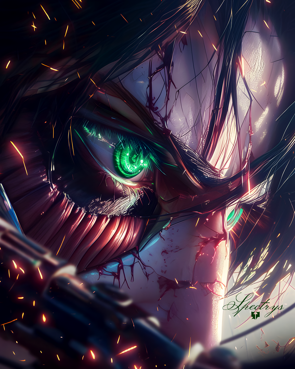 Eren Yeager - Titan Awakening Anime Wallpaper (4x5 Format)