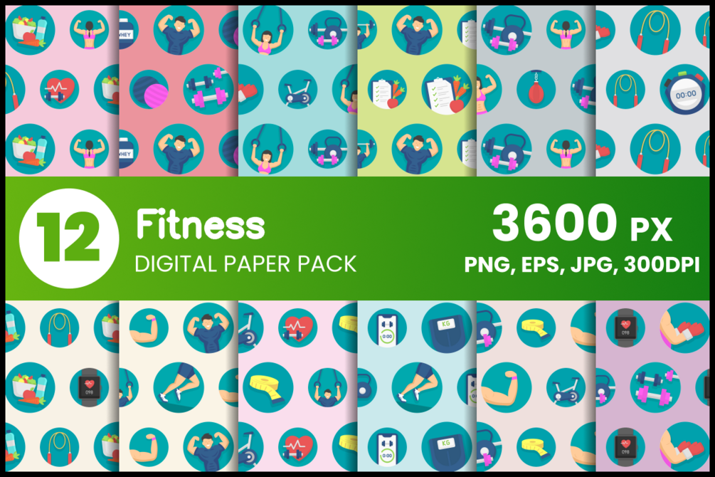 Fitness 12 Digital Paper Set