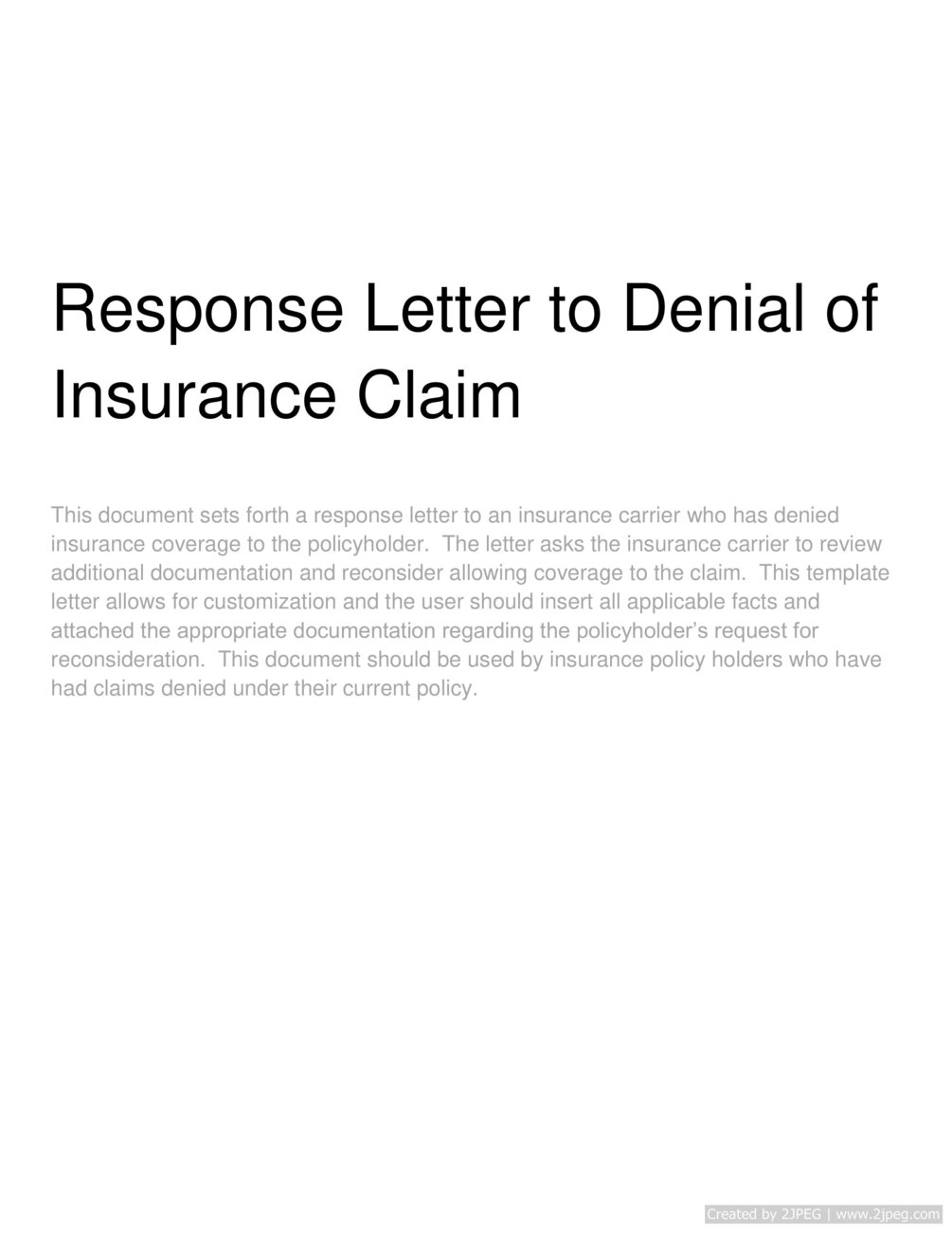Response Letter to Denial of Insurance Claim