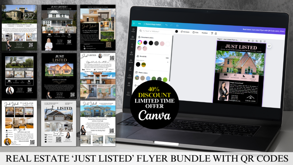 Real Estate Bundle of 10 'Just Listed' Flyer Templates with QR Codes