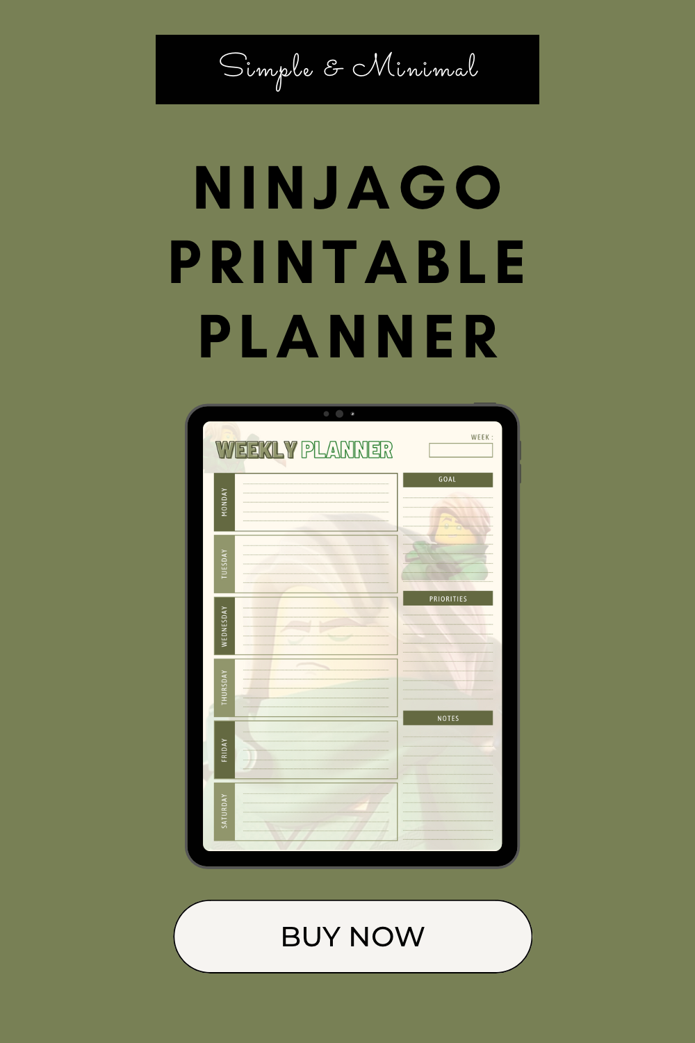 Ninjago themed cole weekly planner || printable