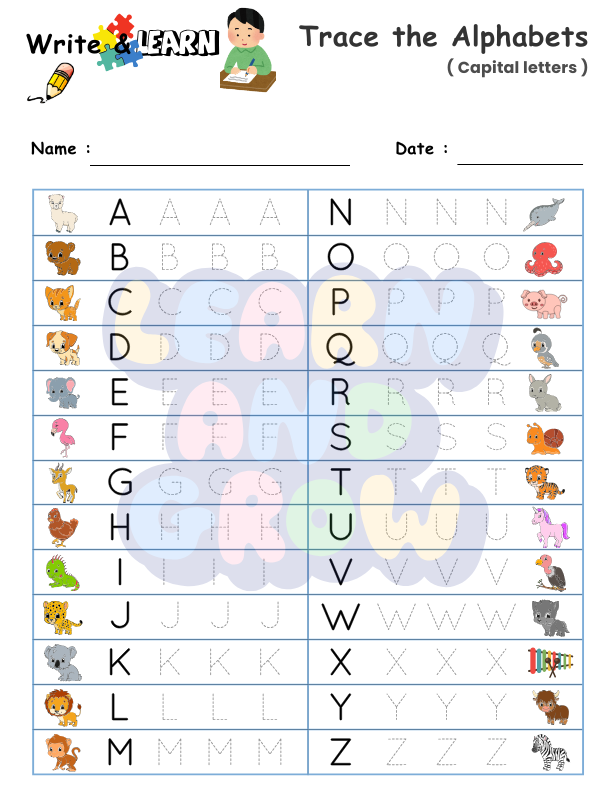 Write & Learn: Trace the Alphabets (Capital Letters)