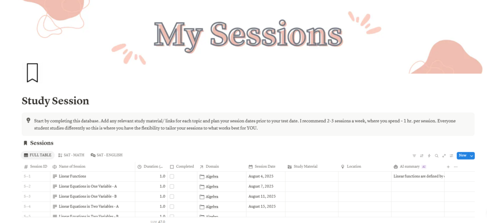SAT Study Plan - Notion Template