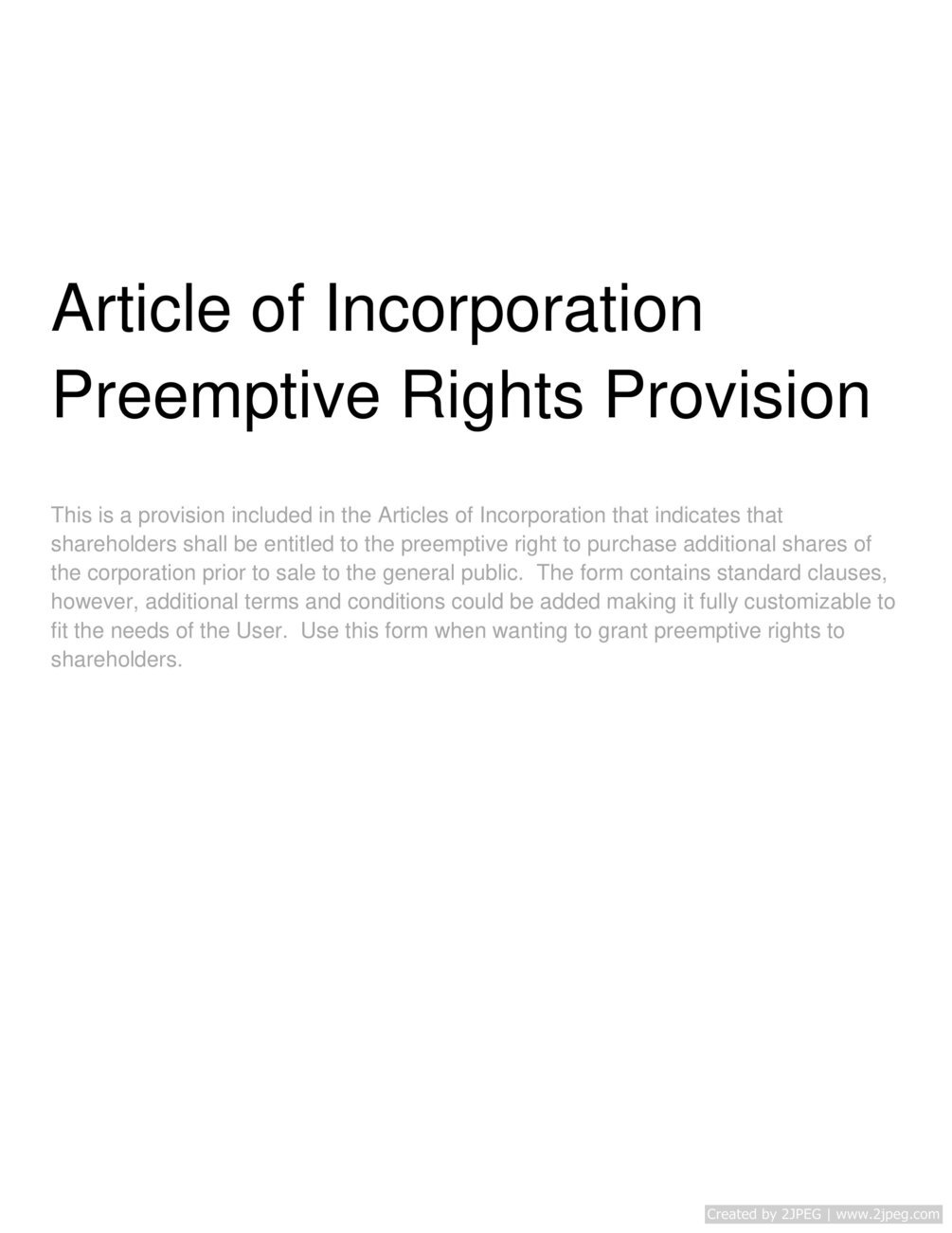 Article of Incorporation Preemptive Rights Provision