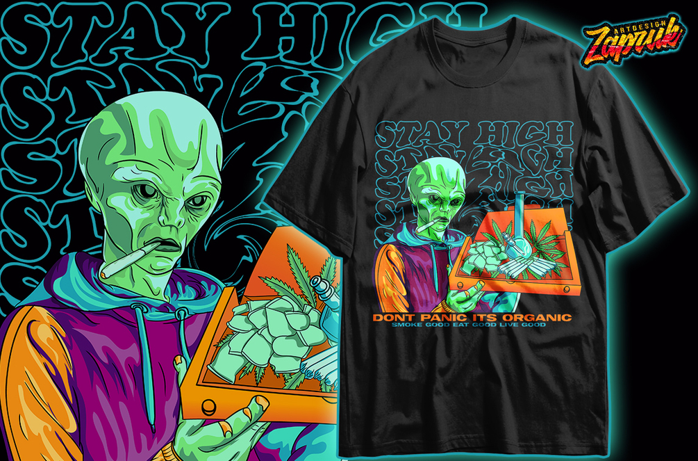 Weed Aliens Stay high artwork t-shirt design