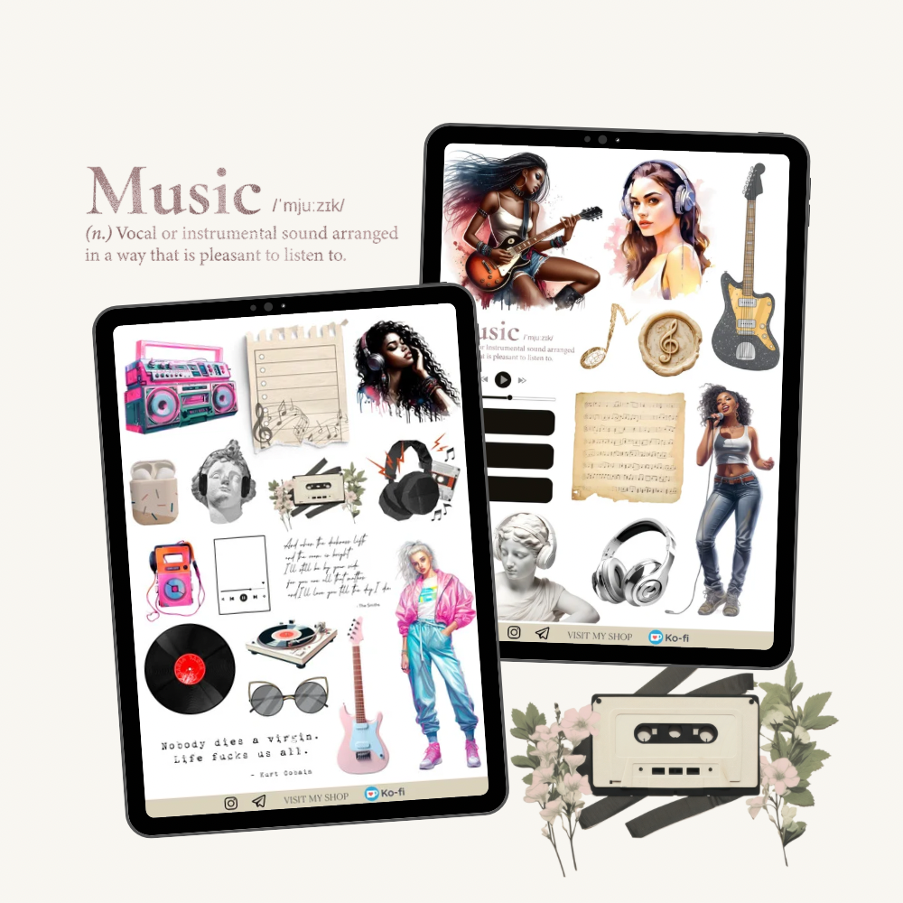 Music Lover stickers, GoodNotes & PNG