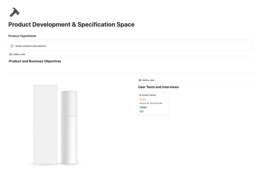 Product Development & Specification Space