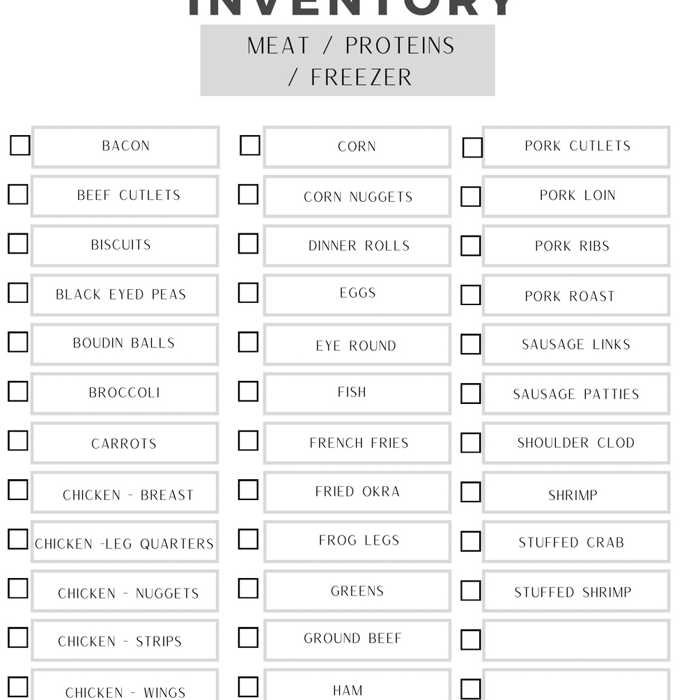 Blank Customizable Inventory List