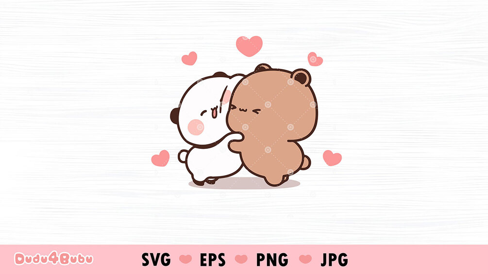Cute Kawaii Panda Bear hug Clipart - Cute Couple love Digital crafts ...