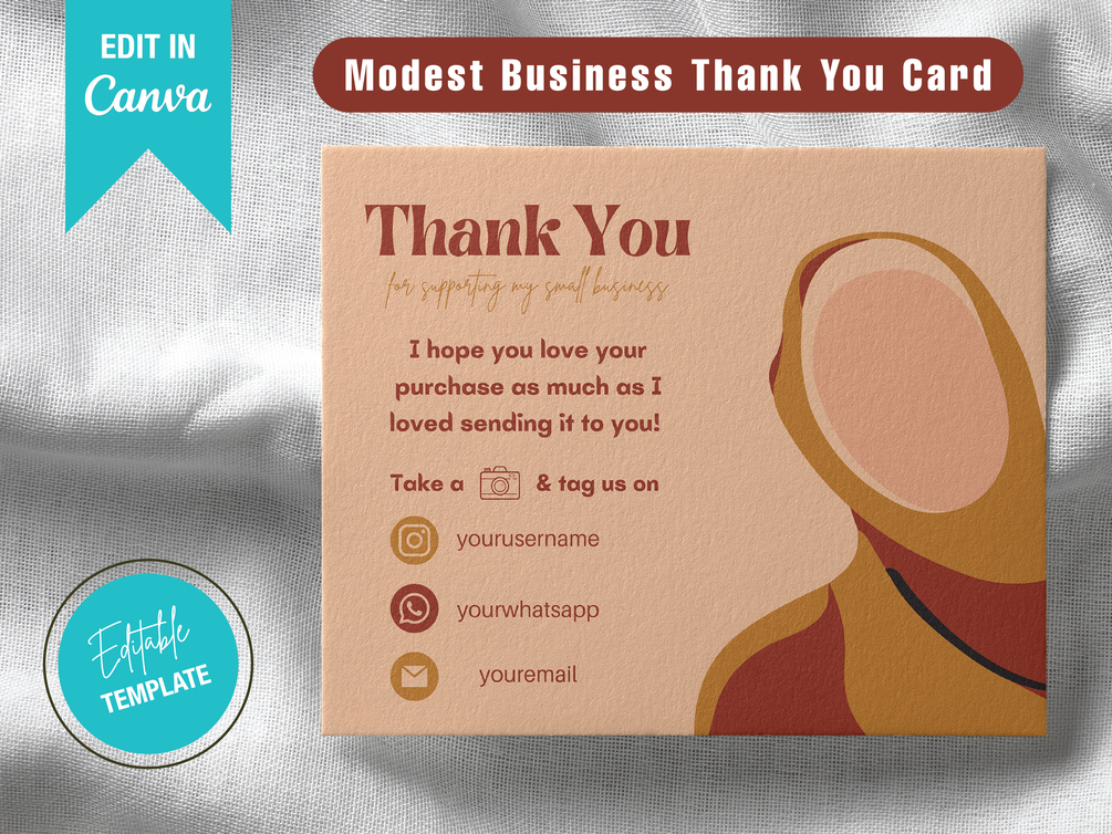 Thank You Card for Small Hijab and Modest Business and Brands, Editable ...