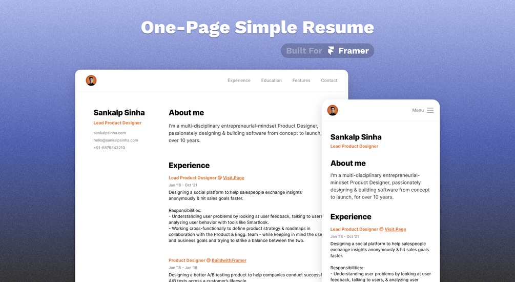 One-Page Resume Template [Framer]