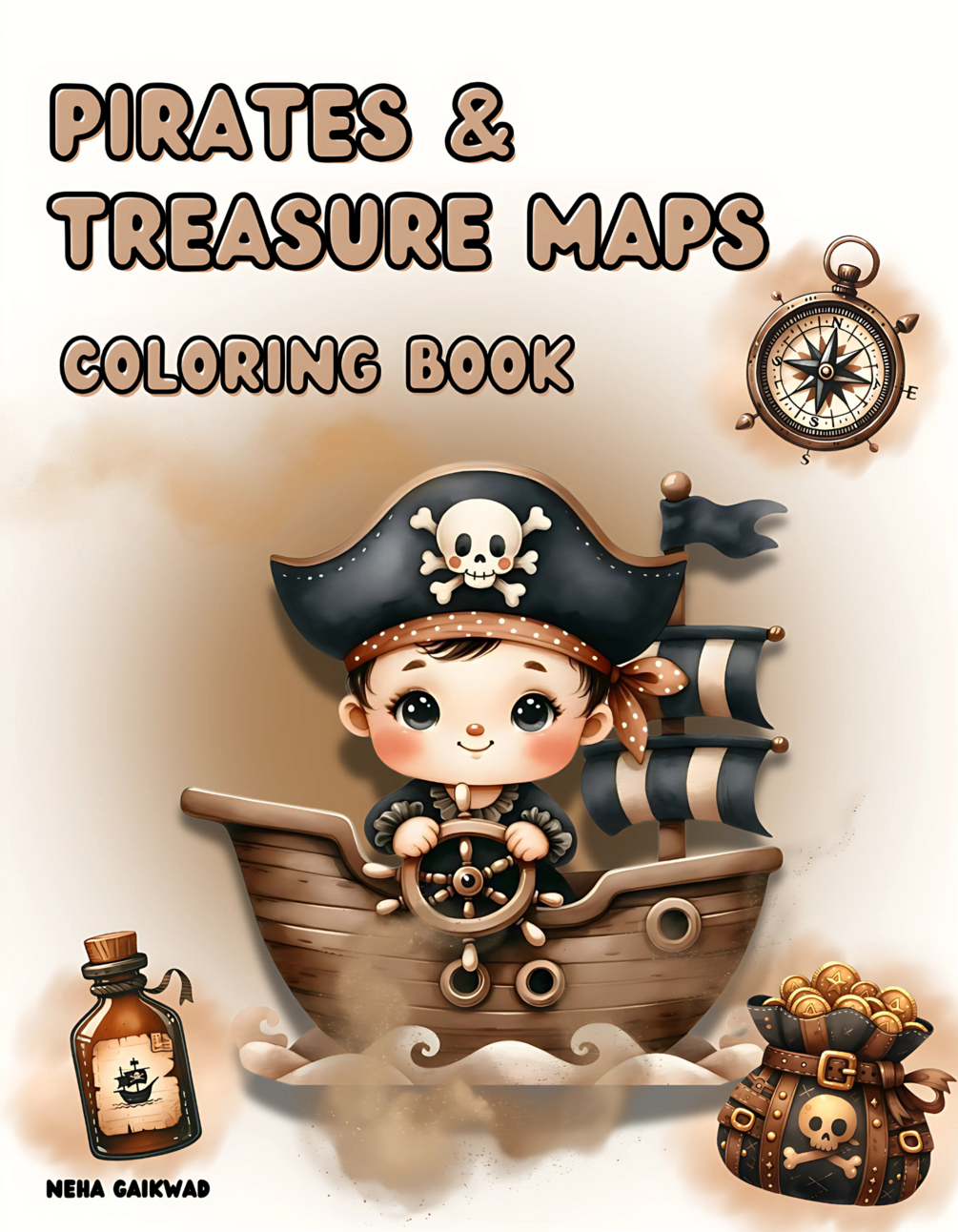 Pirates and Treasure Maps Coloring Book for Kids of 4 to 10 ages : 40 ...