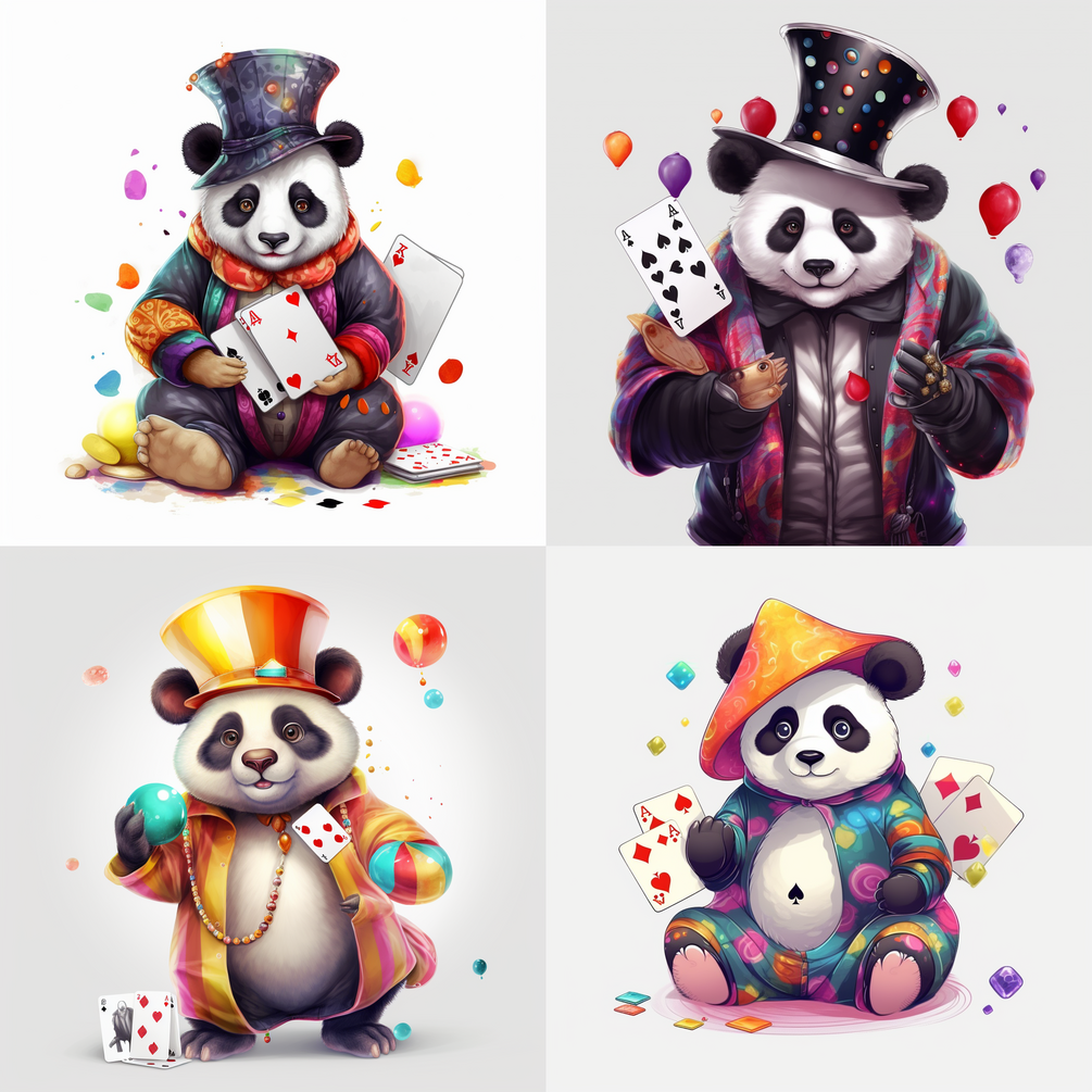 Bundle Panda Costume Clown Playing cards art PNG 300 DPI