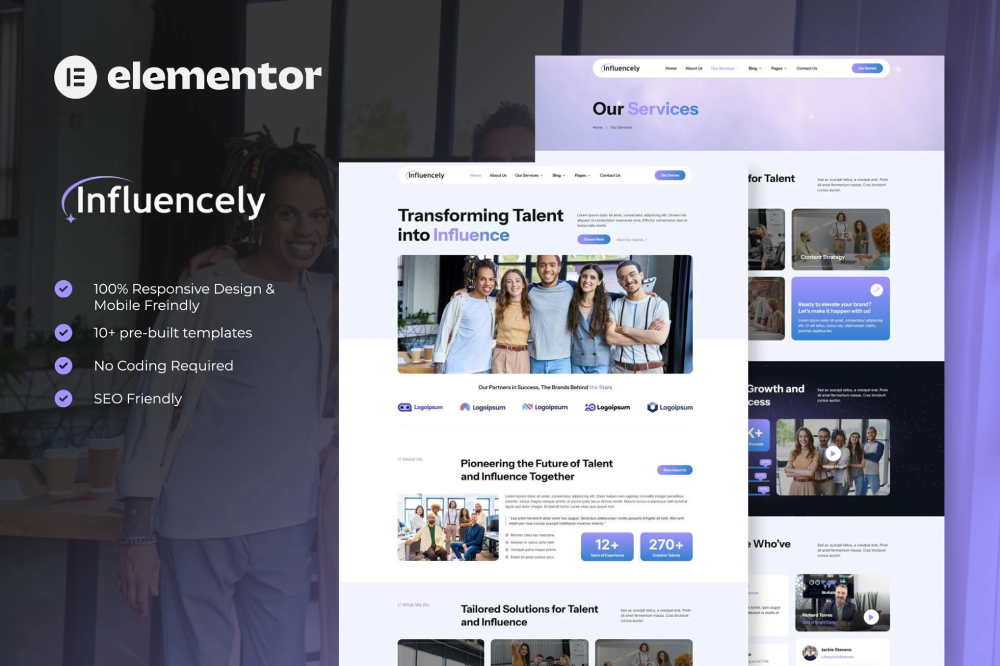 Influencely - Elementor Template Kit for Influencer & Talent Agencies