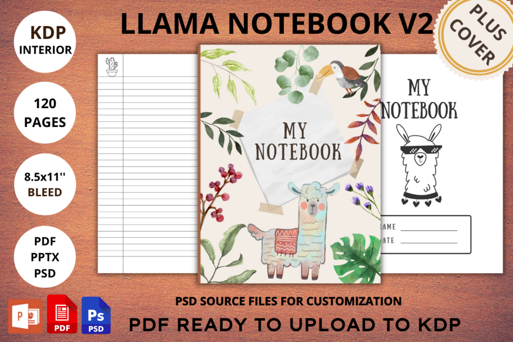 Llama Composition Notebook V2 - KDP Interior + Cover