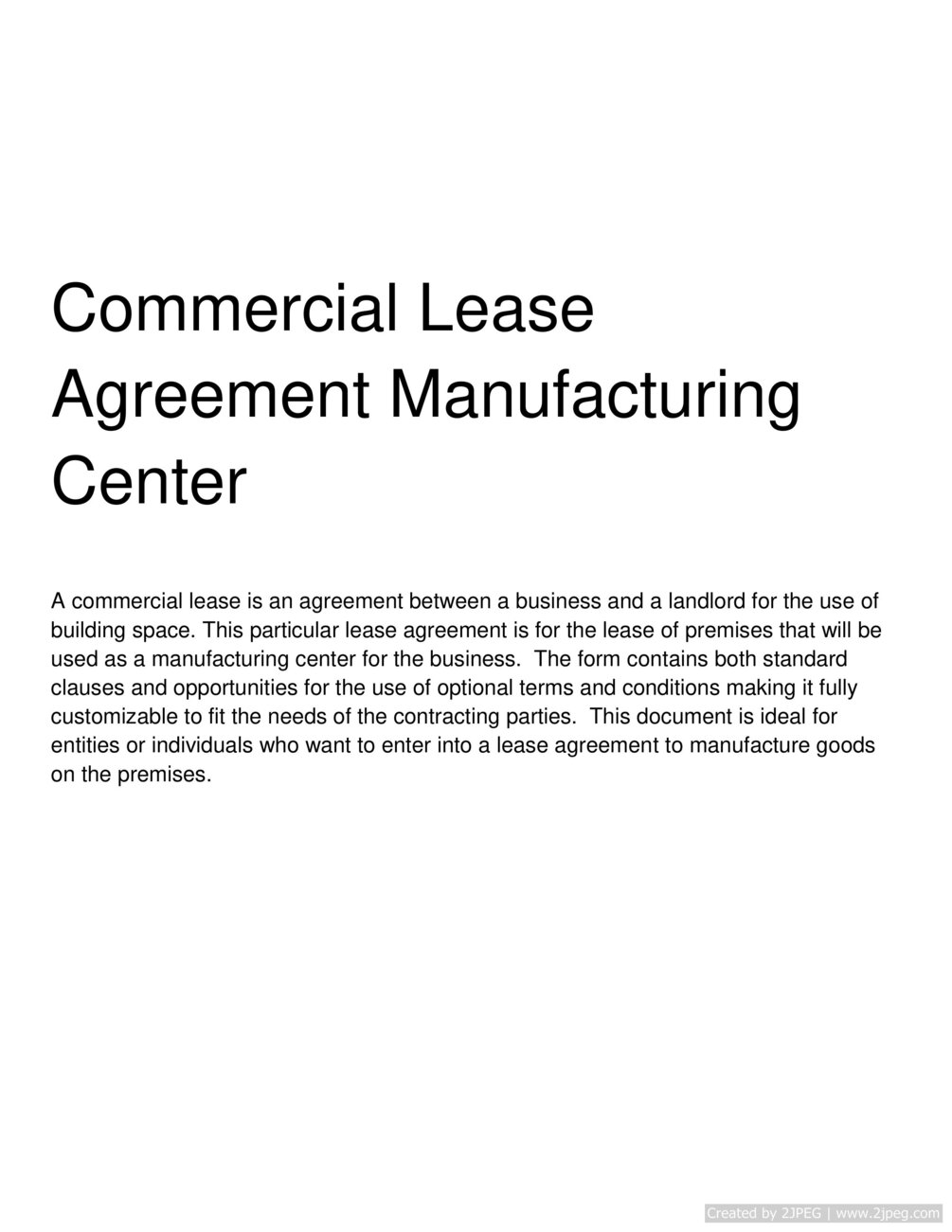 Commercial Lease Agreement Manufacturing Center