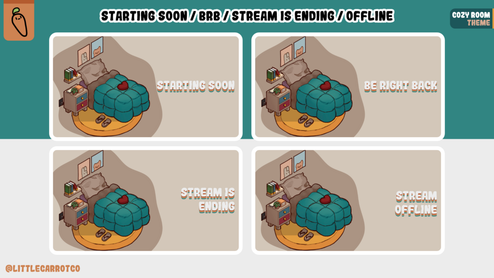 Animated Cozy room Screens - Starting Soon / BRB / Stream is Ending ...